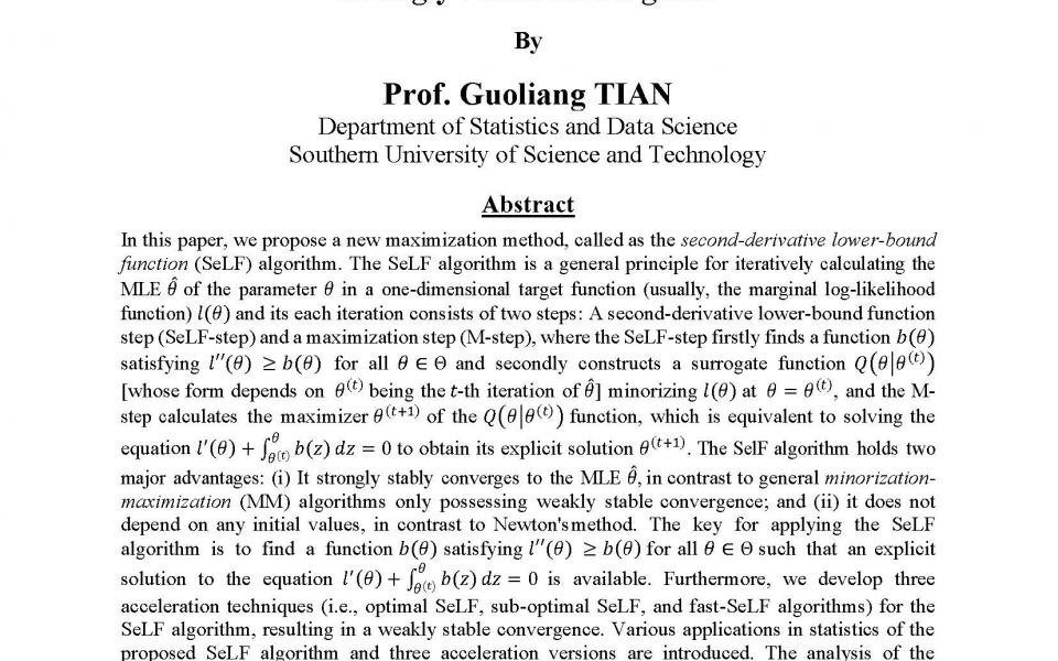 Department of Mathematics - Seminar on Statistics - The second-derivative lower-bound function ...